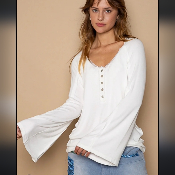 POL | Tops | Pp73 Pol Button Down Bell Sleeve Detailed Trim Top White ...